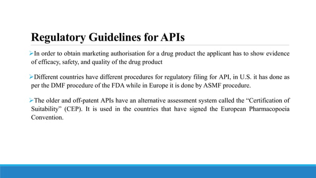 Regulatory requirements for API and Biologics | PPTX | Pharmaceutical Industry | Industries