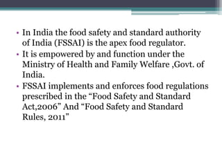 Regulatory requirement and approval procedure of food in india | PPTX
