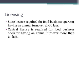Regulatory requirement and approval procedure of food in india | PPTX