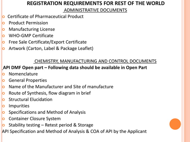 Regulatory requirements of row countries | PPTX