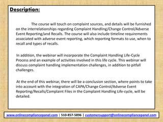 Regulatory requirements (us) for complaint handling in the medical ...