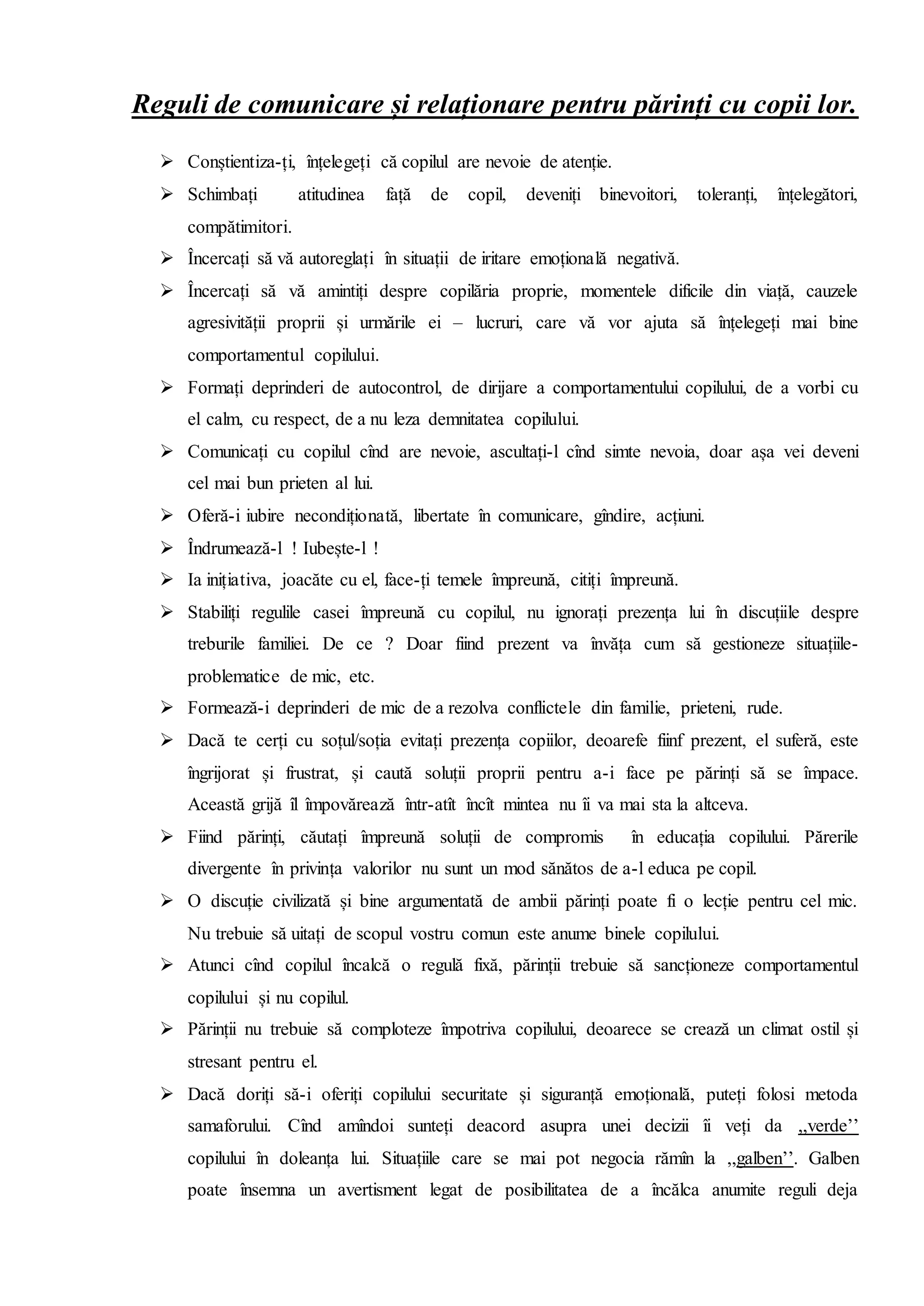 Reguli pt părinti de a comunica cu copii. | DOCX