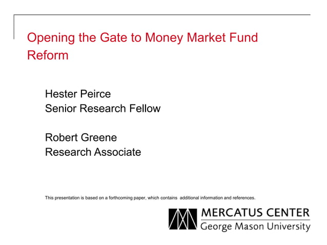 MONEY MARKET FUND REFORM: AN ALTERNATIVE TO THE SEC’S PROPOSAL | PPT