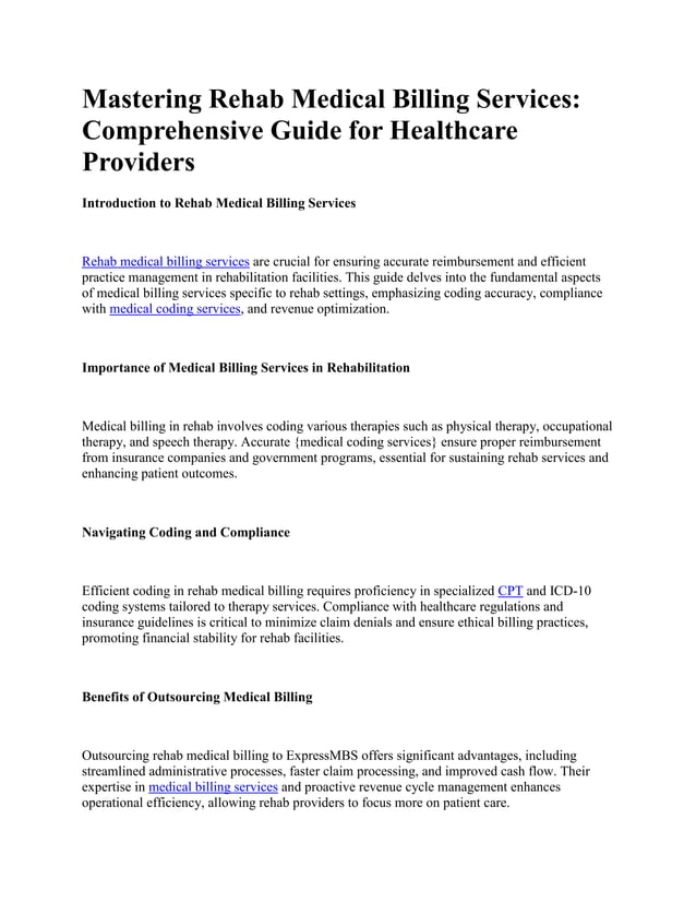 Mastreing Rehab Medical Billing with ExpressMBS | PDF