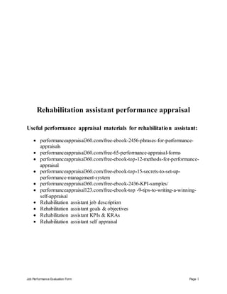 Rehabilitation assistant performance appraisal | DOCX