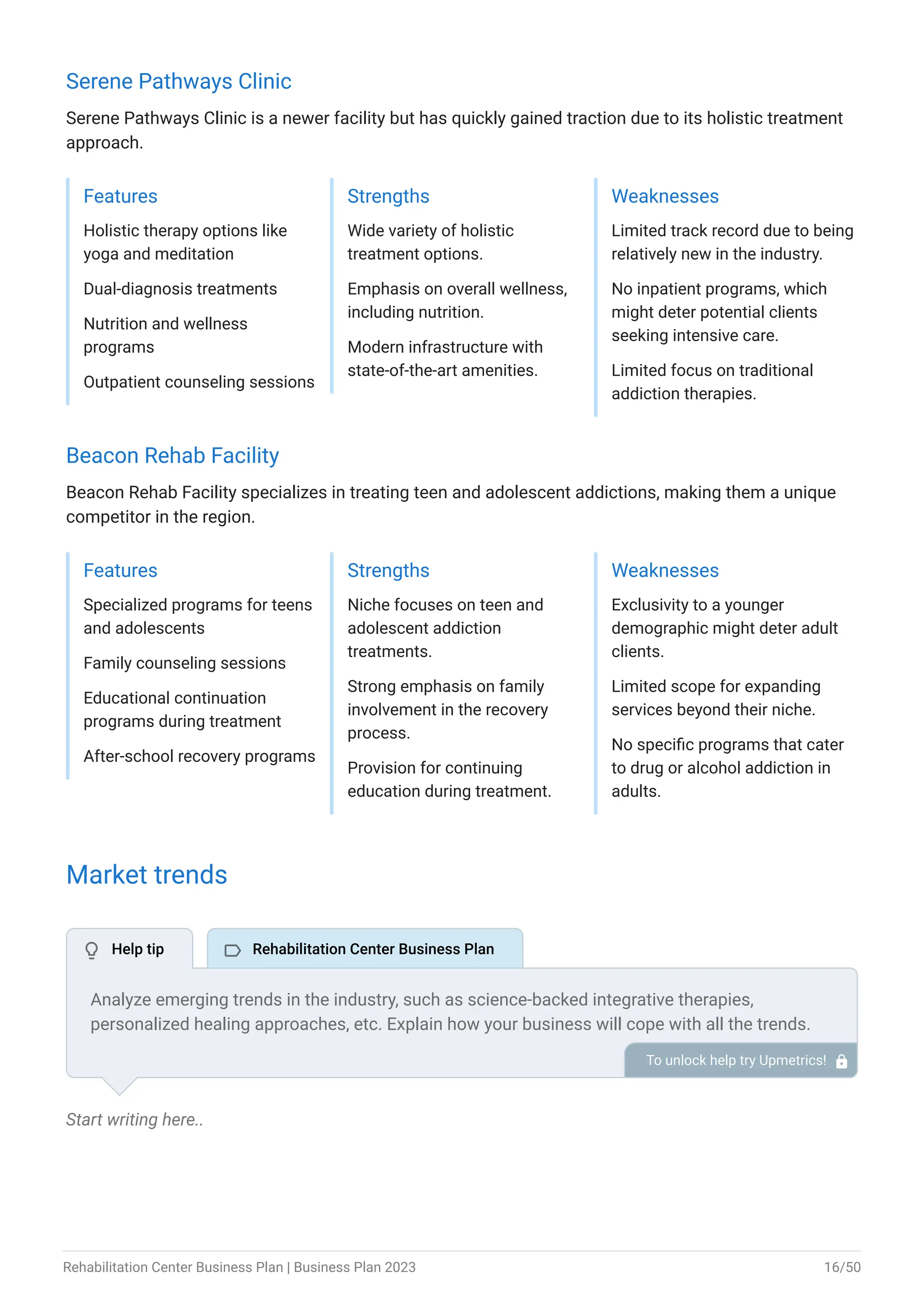 Rehabilitation Center Business Plan Example | PDF