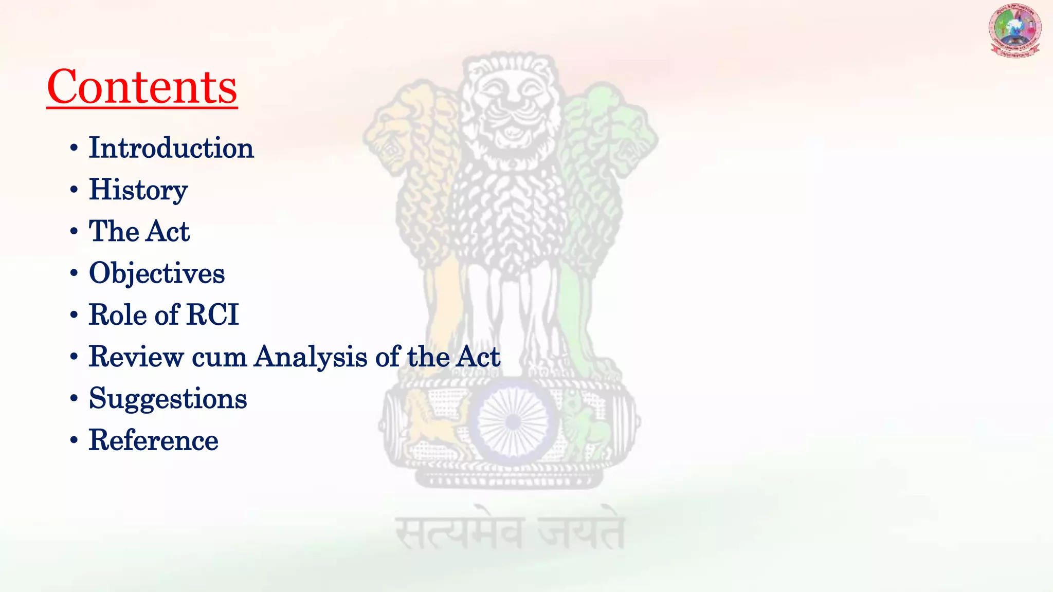 Rehabilitation council of India act,1992 | PPTX