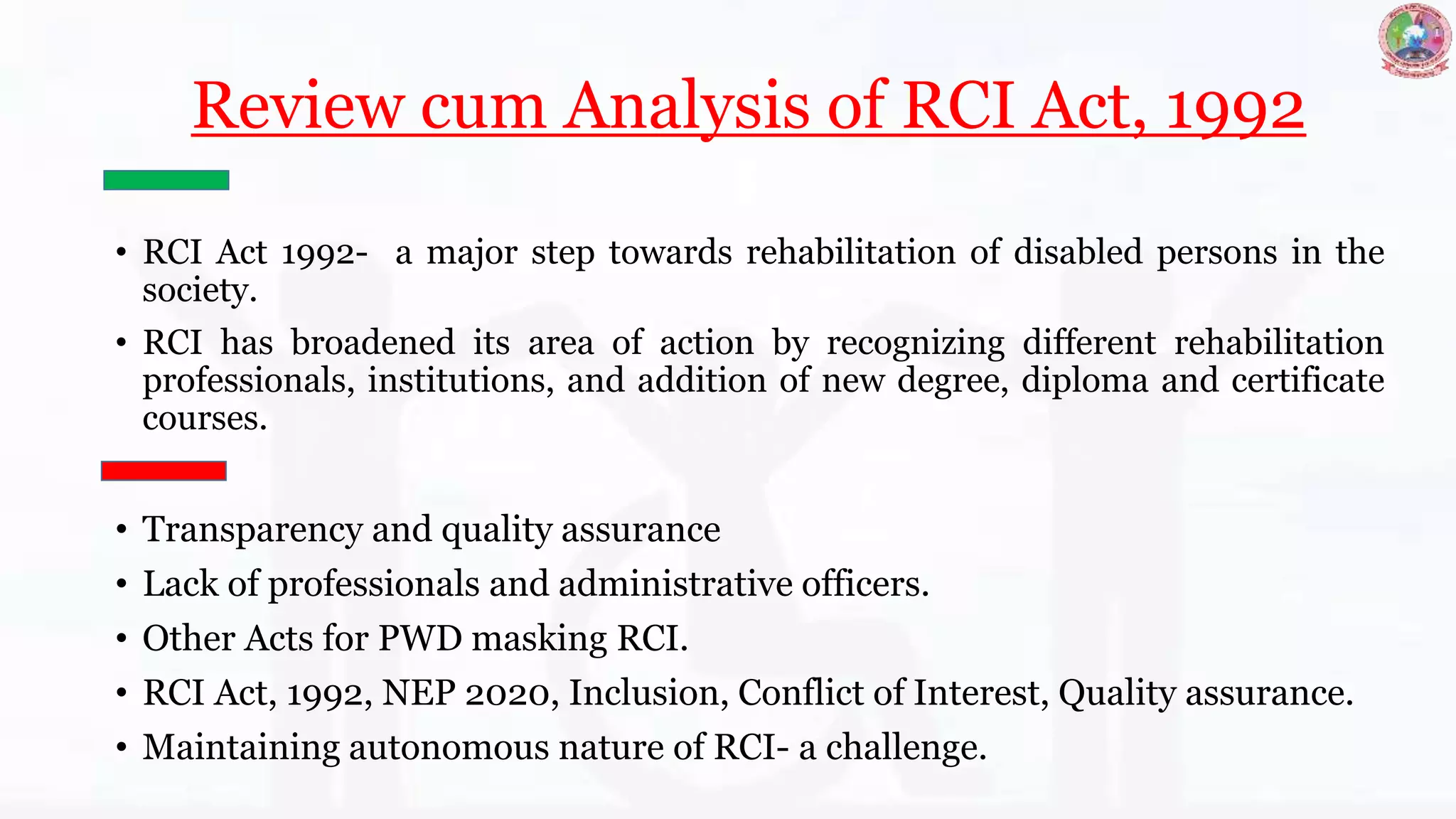 Rehabilitation council of India act,1992 | PPTX