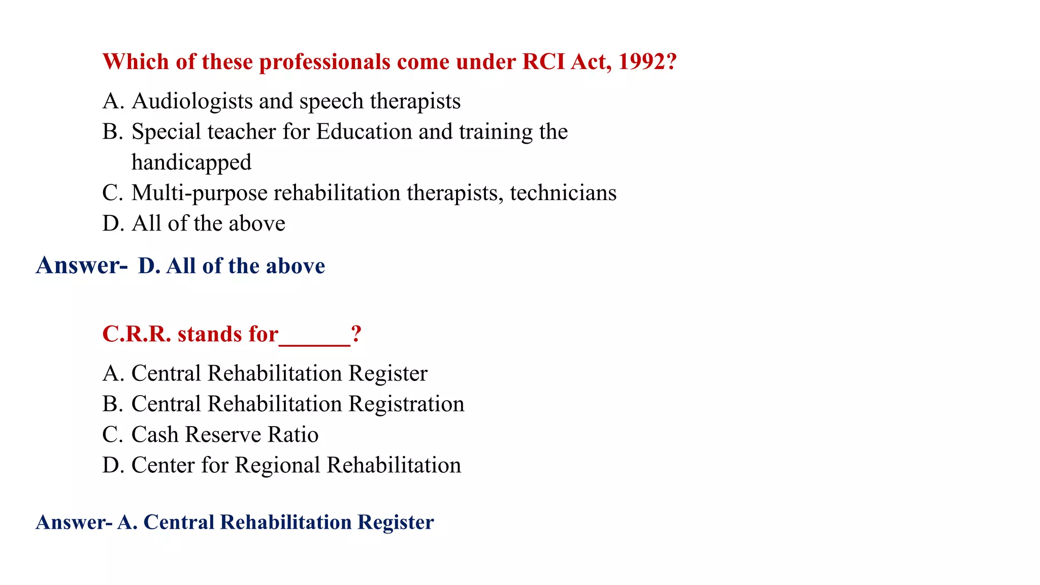 Rehabilitation council of India act,1992 | PPTX