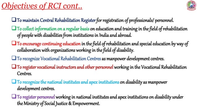 Rehabilitation council of India act,1992 | PPTX | Mental Health ...