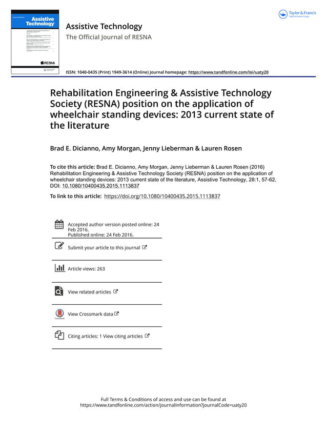 RESNA: application of wheelchair standing devices 2013 | PDF | Physical ...