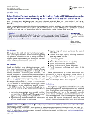 RESNA: application of wheelchair standing devices 2013 | PDF