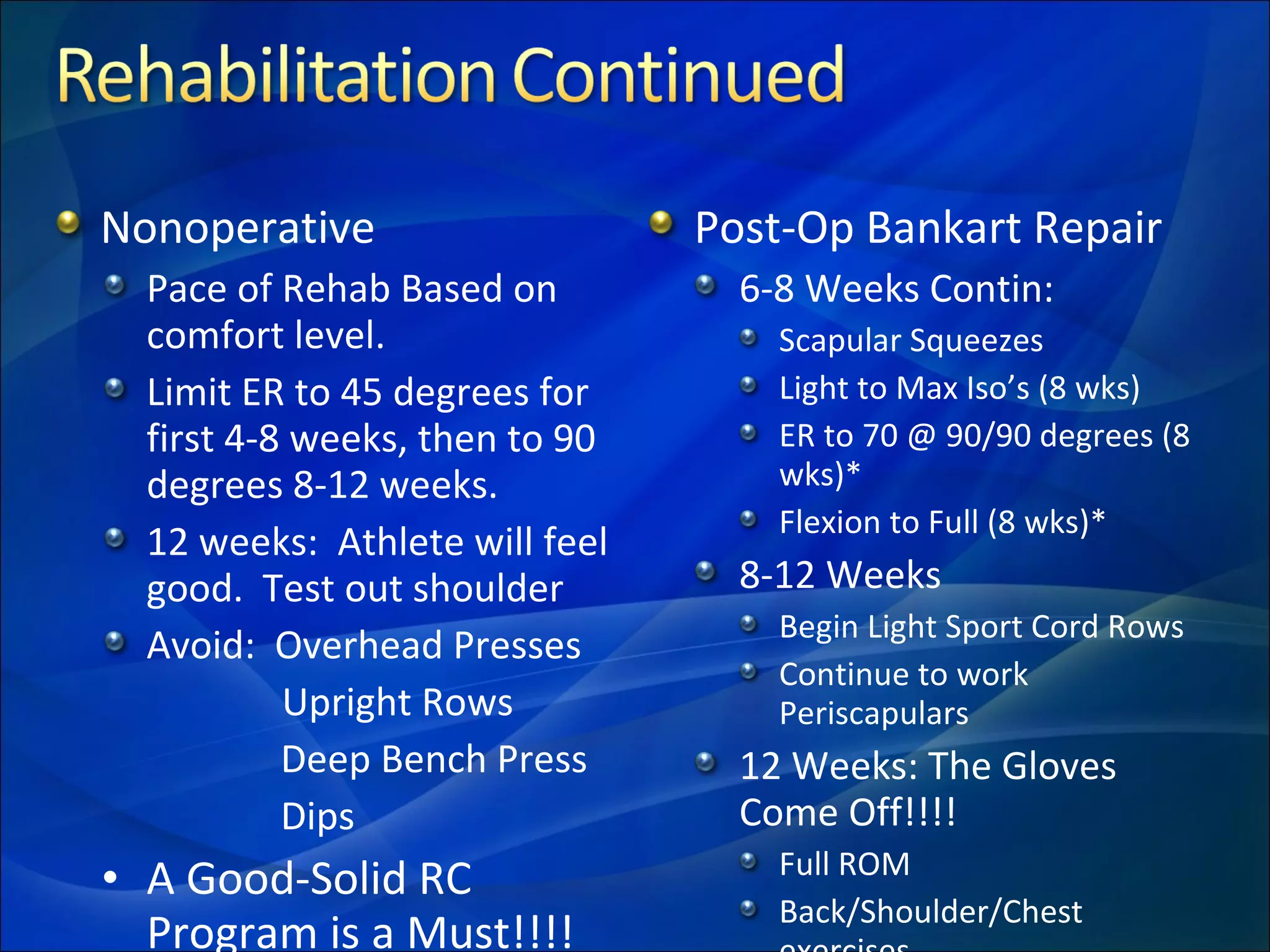 Rehabilitation Of Anterior Shoulder Dislocation | PPT