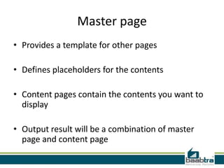 Master page in ASP . NET | PPTX