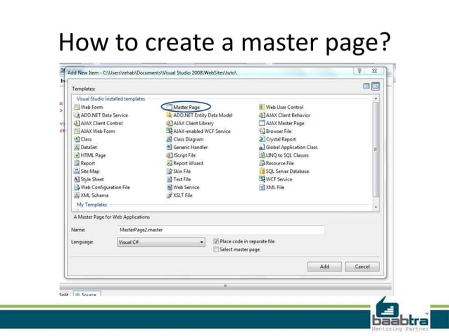 Master page in ASP . NET | PPTX | Web Design and HTML | Internet