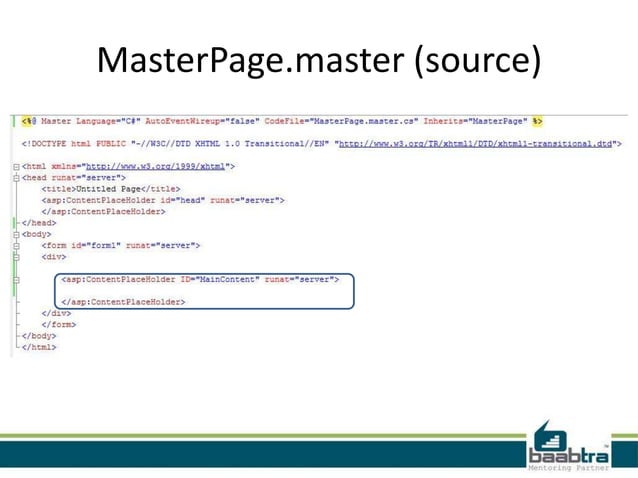 Master page in ASP . NET | PPTX | Web Design and HTML | Internet