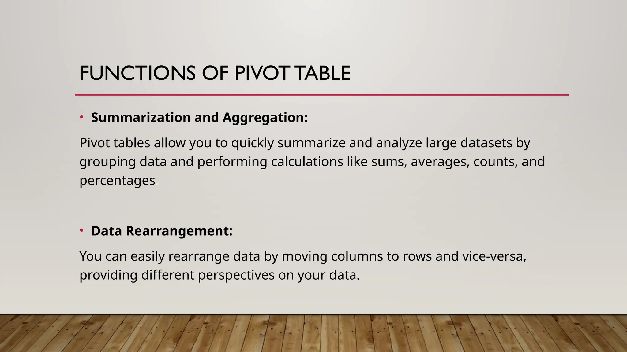 Rehan Pptpptx Power Point Presentation On Pivot Table Functions In Ms Excel Ppt