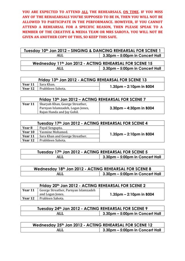 Rehearsal Schedule | DOCX