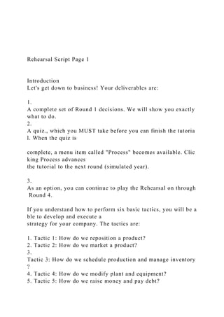 Rehearsal Script Page 1 Introduction Lets get down t.docx | Business ...