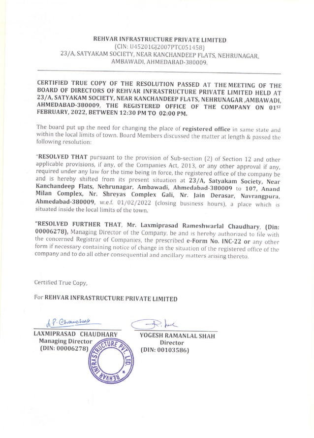 Rehvar Infrastructure Board Resolution for Address Change (2022).pdf