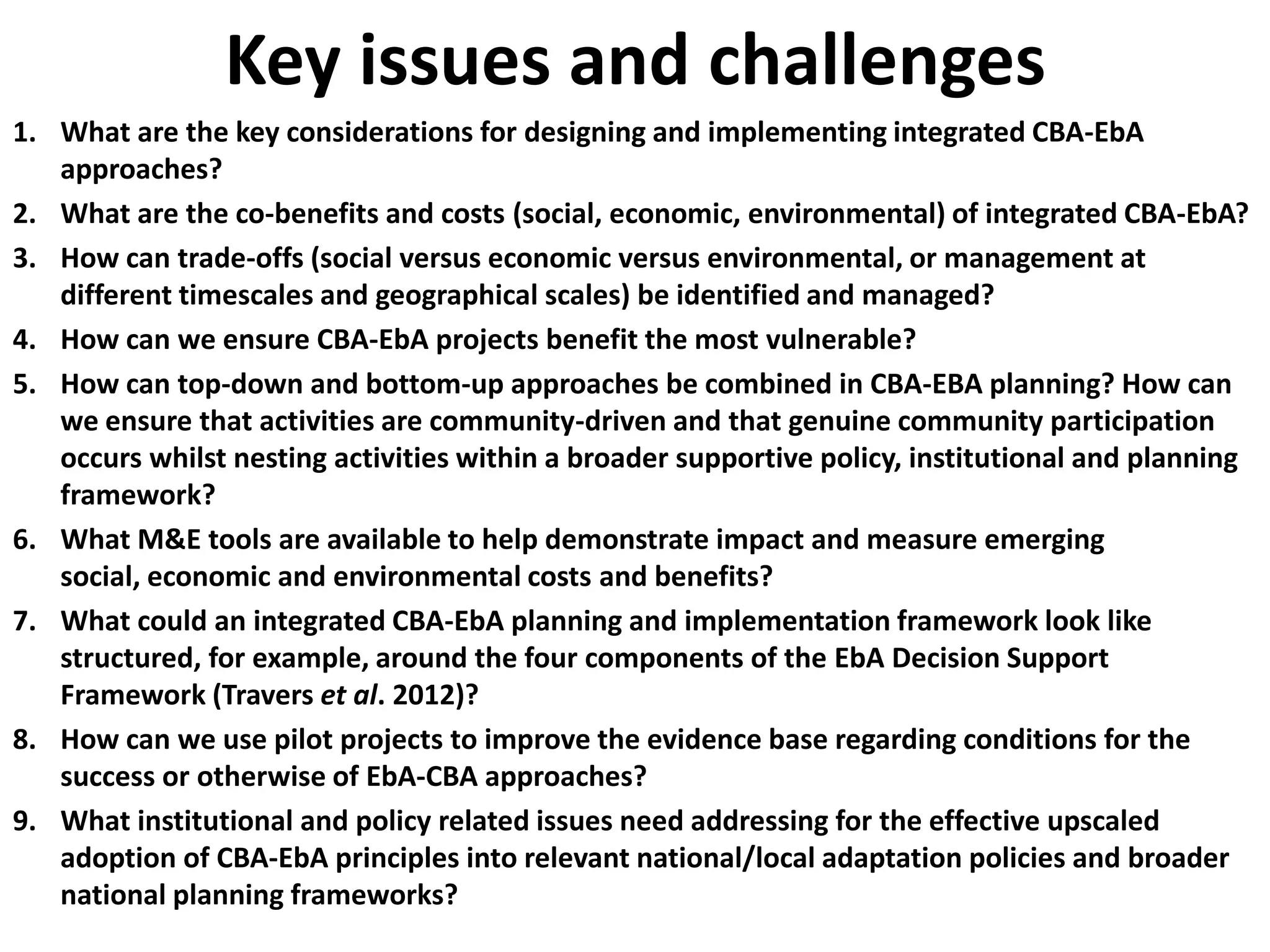 Integrating CBA and Ecosystem- based Approaches to Adaptation (EbA ...