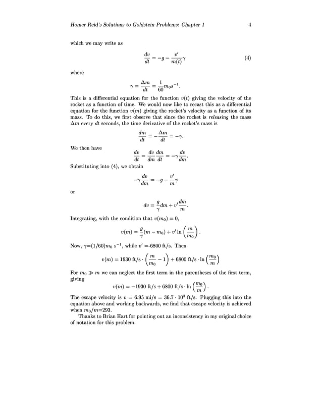 Reid Goldstein classical mechanics solution | PDF