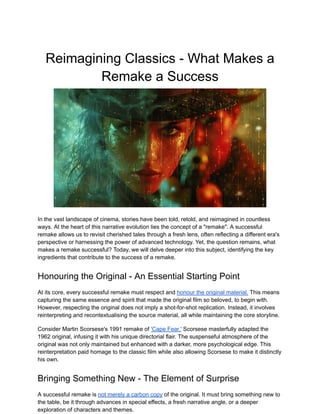 Reimagining Classics - What Makes a Remake a Success | PDF