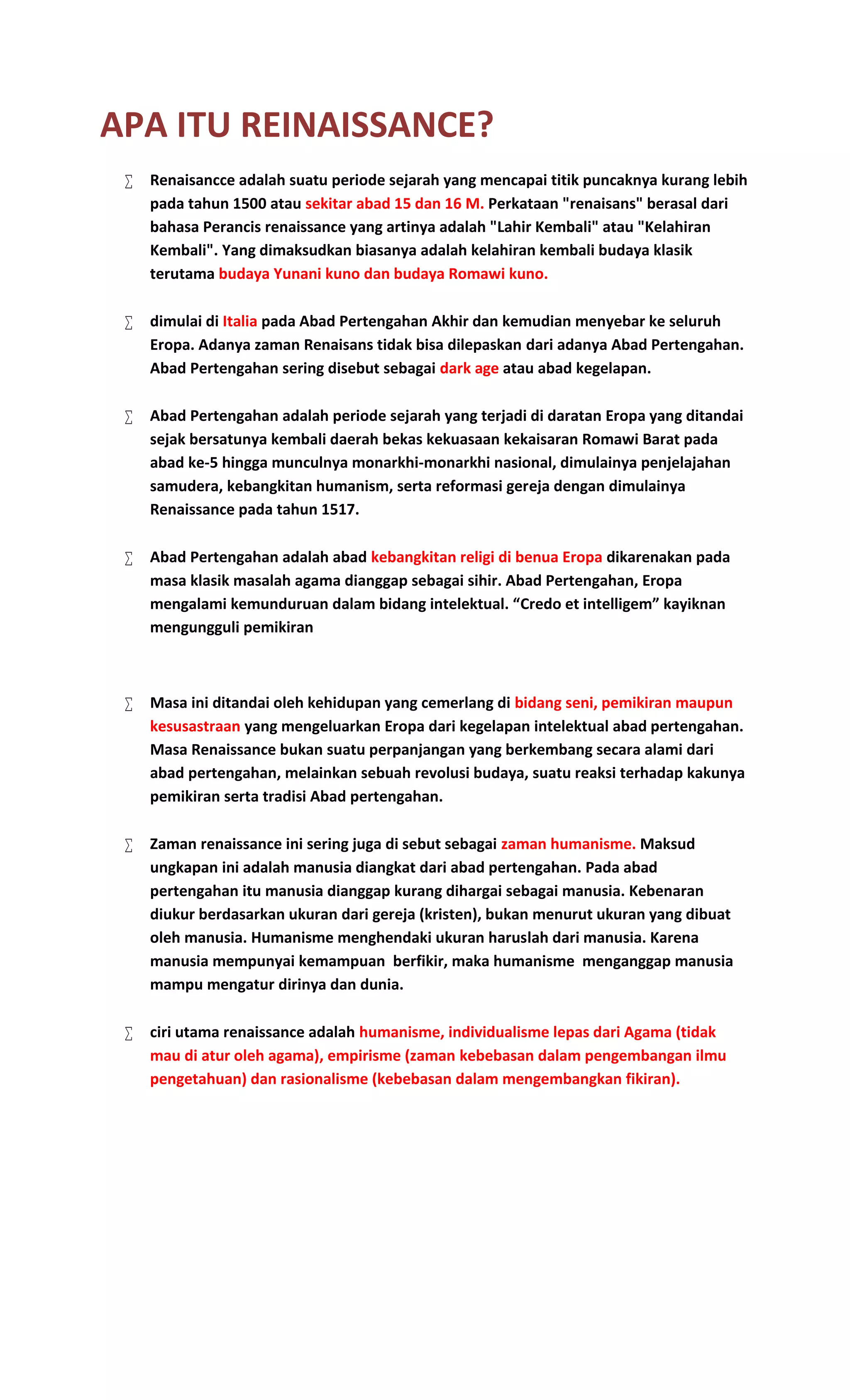 Rangkuman rennaissance | PDF