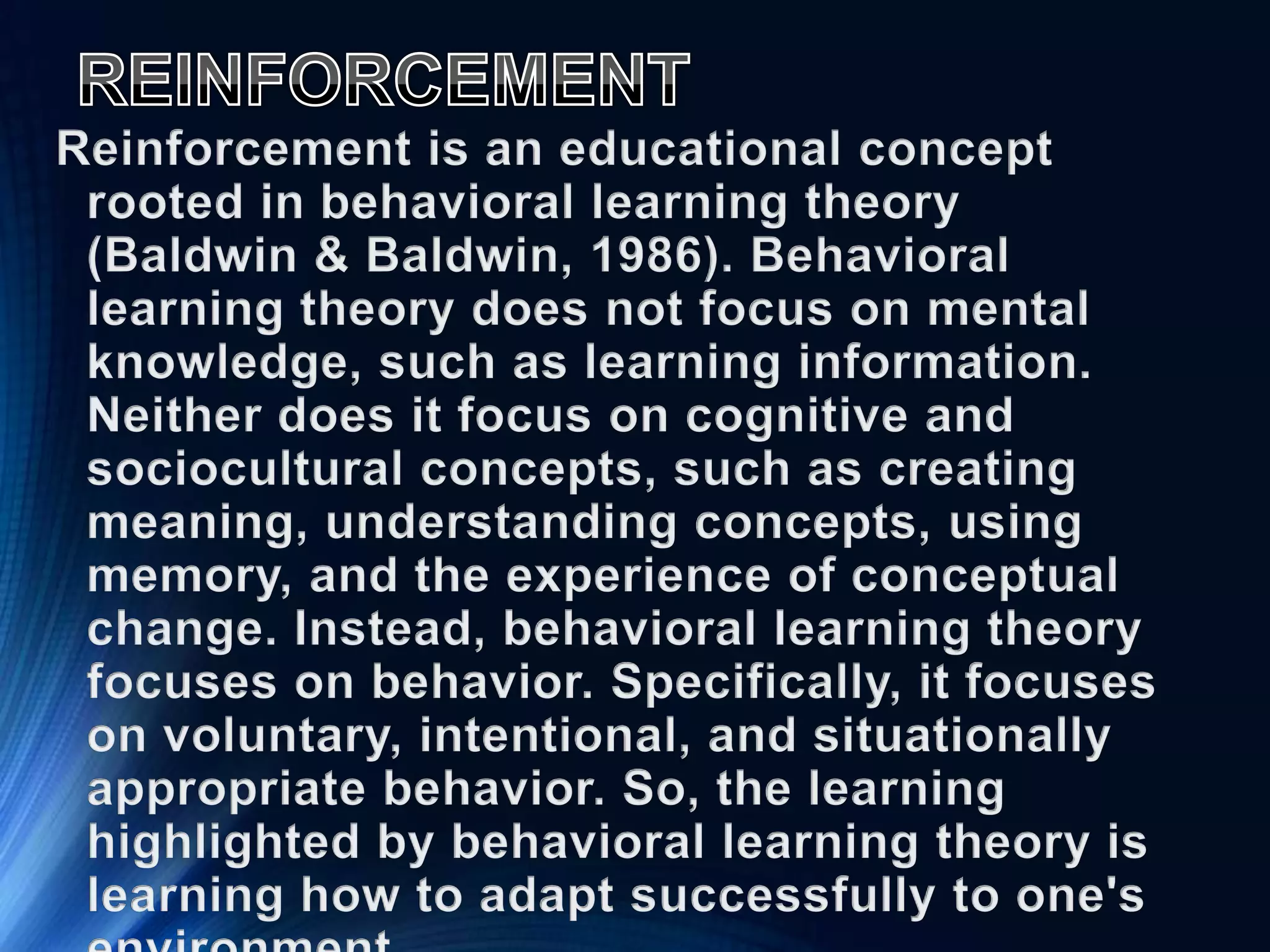 Reinforcement (Behavioral Learning) | PPTX
