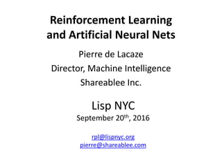 Reinforcement Learning and Artificial Neural Nets | PPT