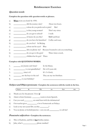 Reinforcement exercises 1st eso | PDF