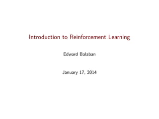 Introduction to Reinforcement Learning | PDF
