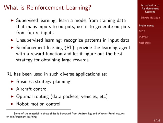 Introduction to Reinforcement Learning