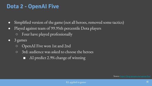 A brief overview of Reinforcement Learning applied to games | PPT