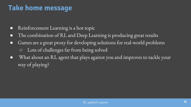 A brief overview of Reinforcement Learning applied to games | PPT