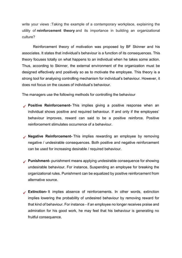 Reinforcement theory of motivation -proposed by bf skinner | PDF