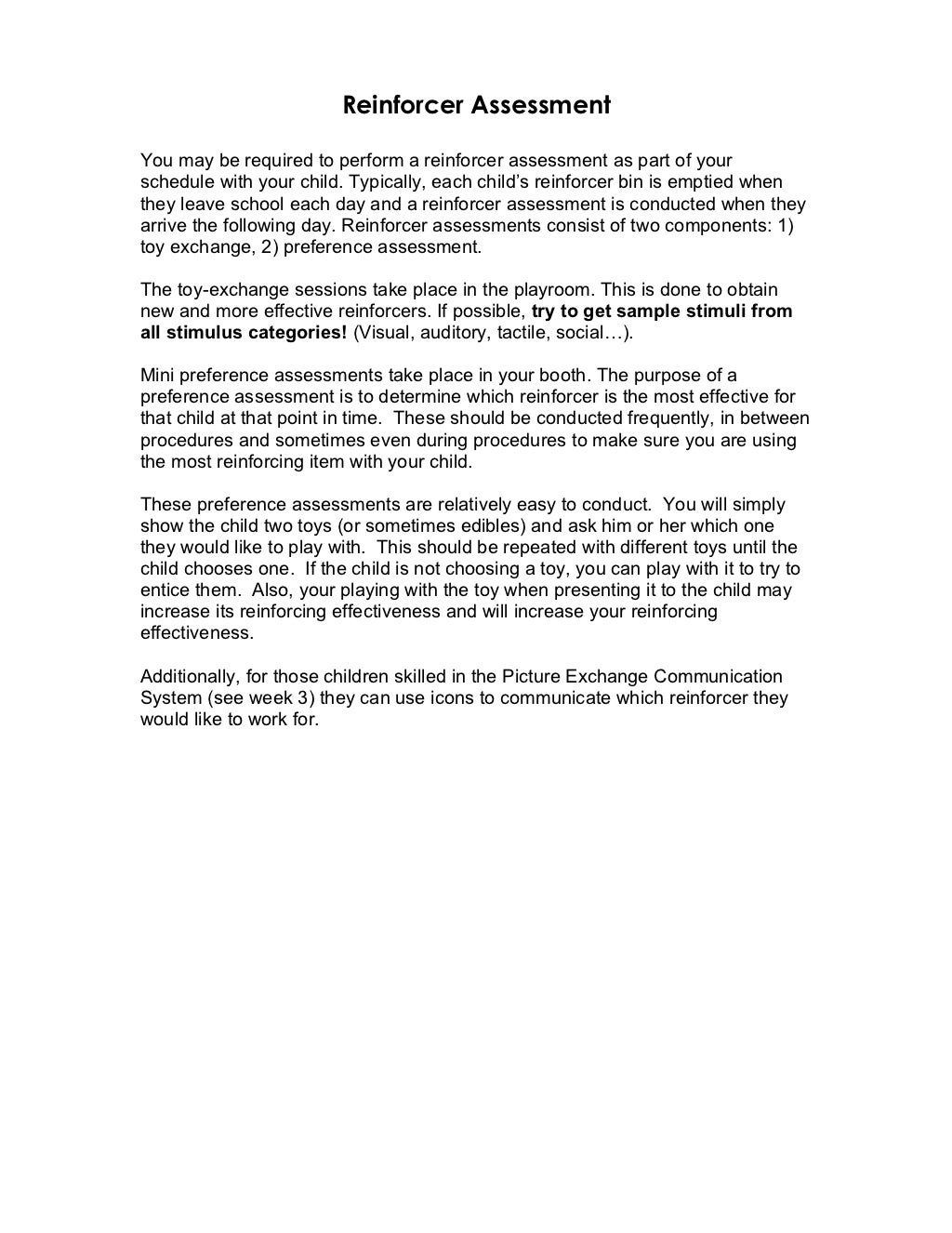 Reinforcer assessment