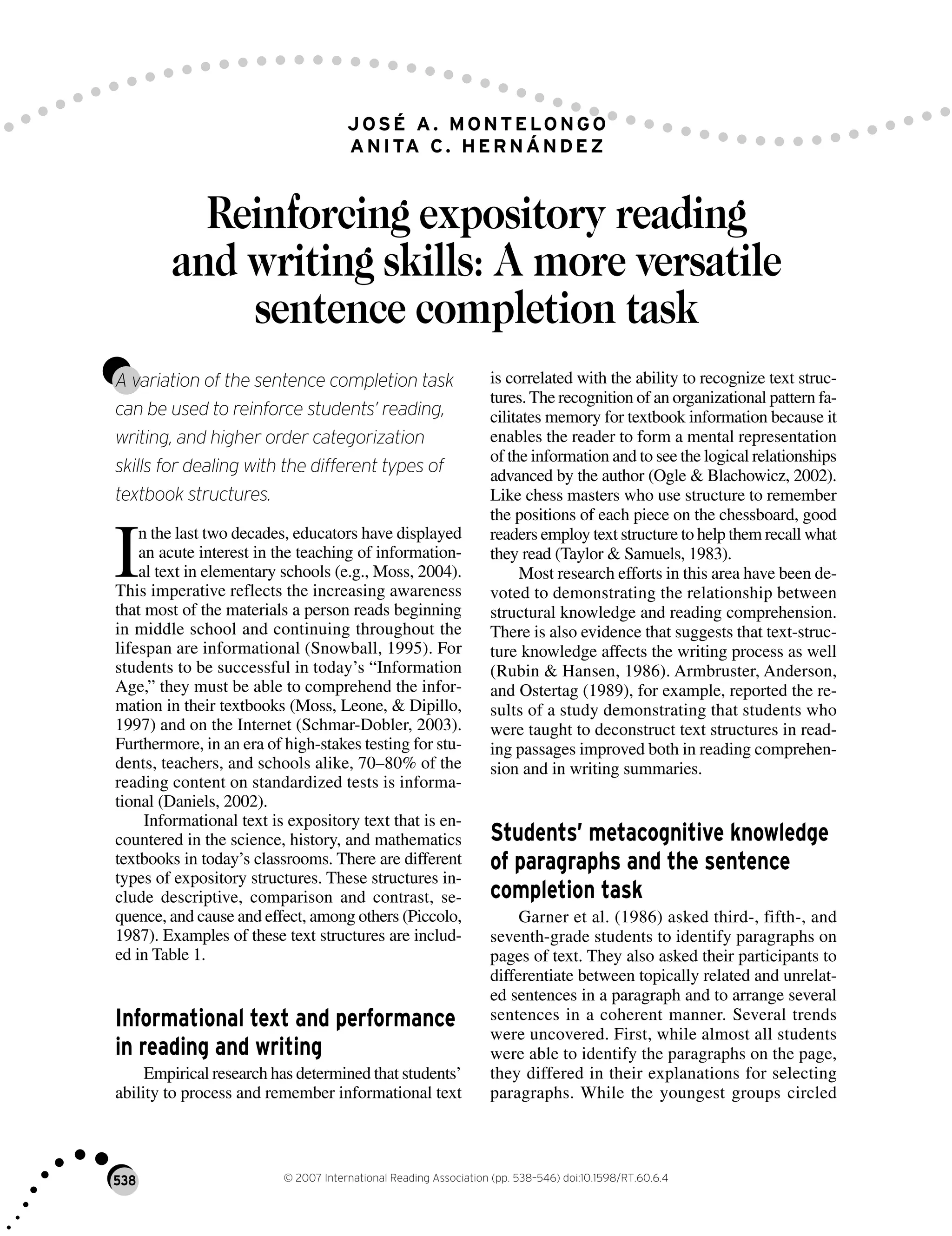 Reinforcing expository reading and writing skills a more versatile ...