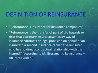 Basics of Reinsurance, Types, Purposes, Advantages and Disadvantages | PPTX