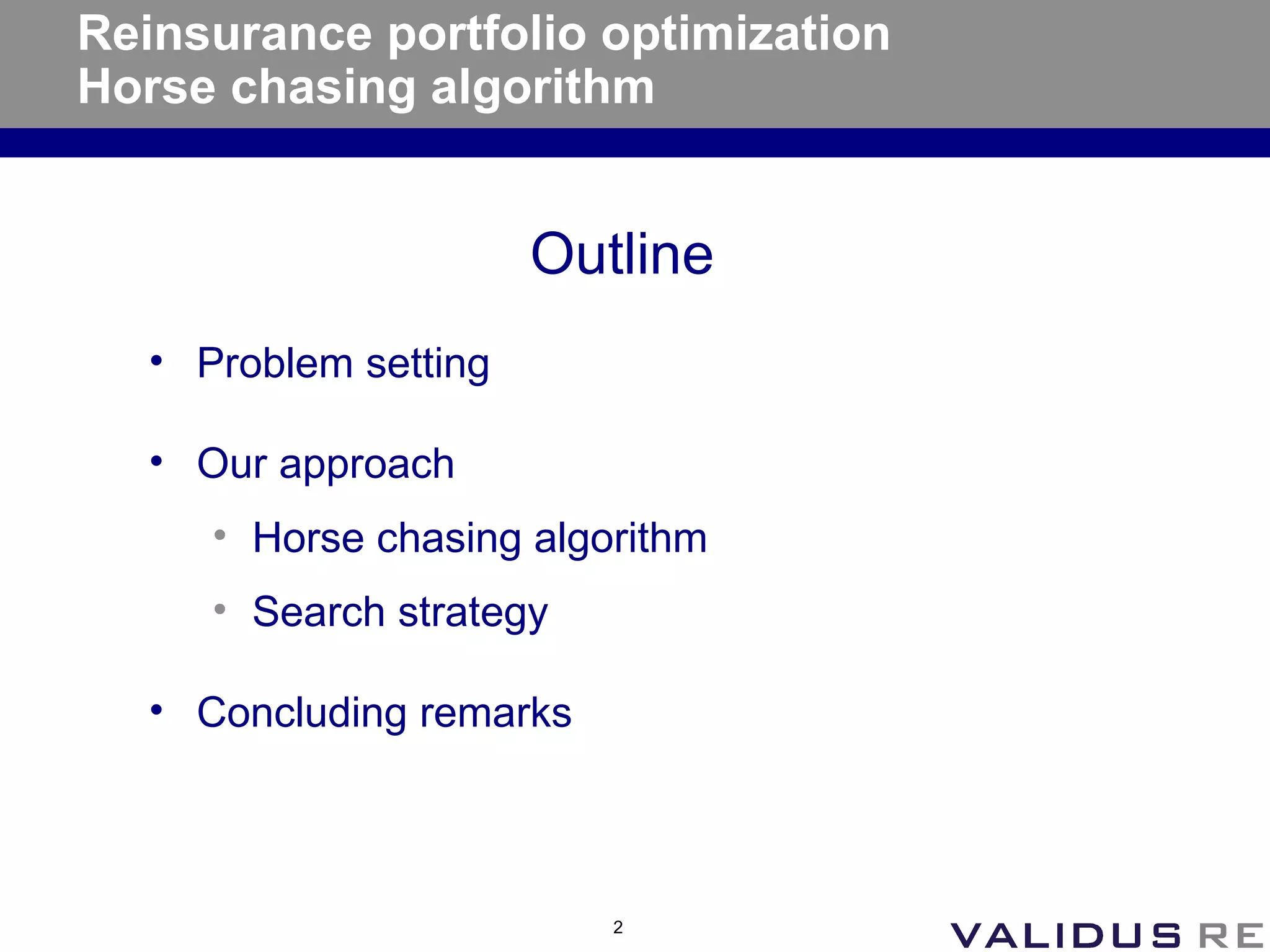 Reinsurance Portfolio Optimization Horse Chasing Algorithm | PPT