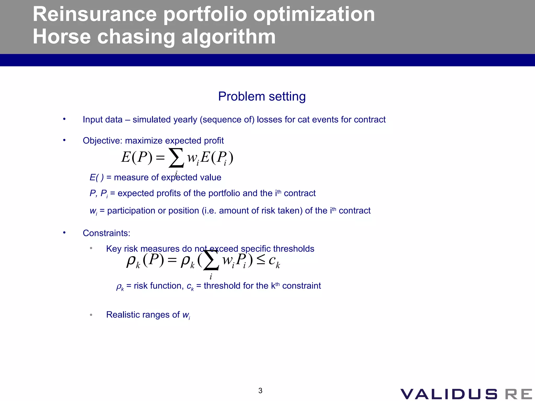 Reinsurance Portfolio Optimization Horse Chasing Algorithm | PPT
