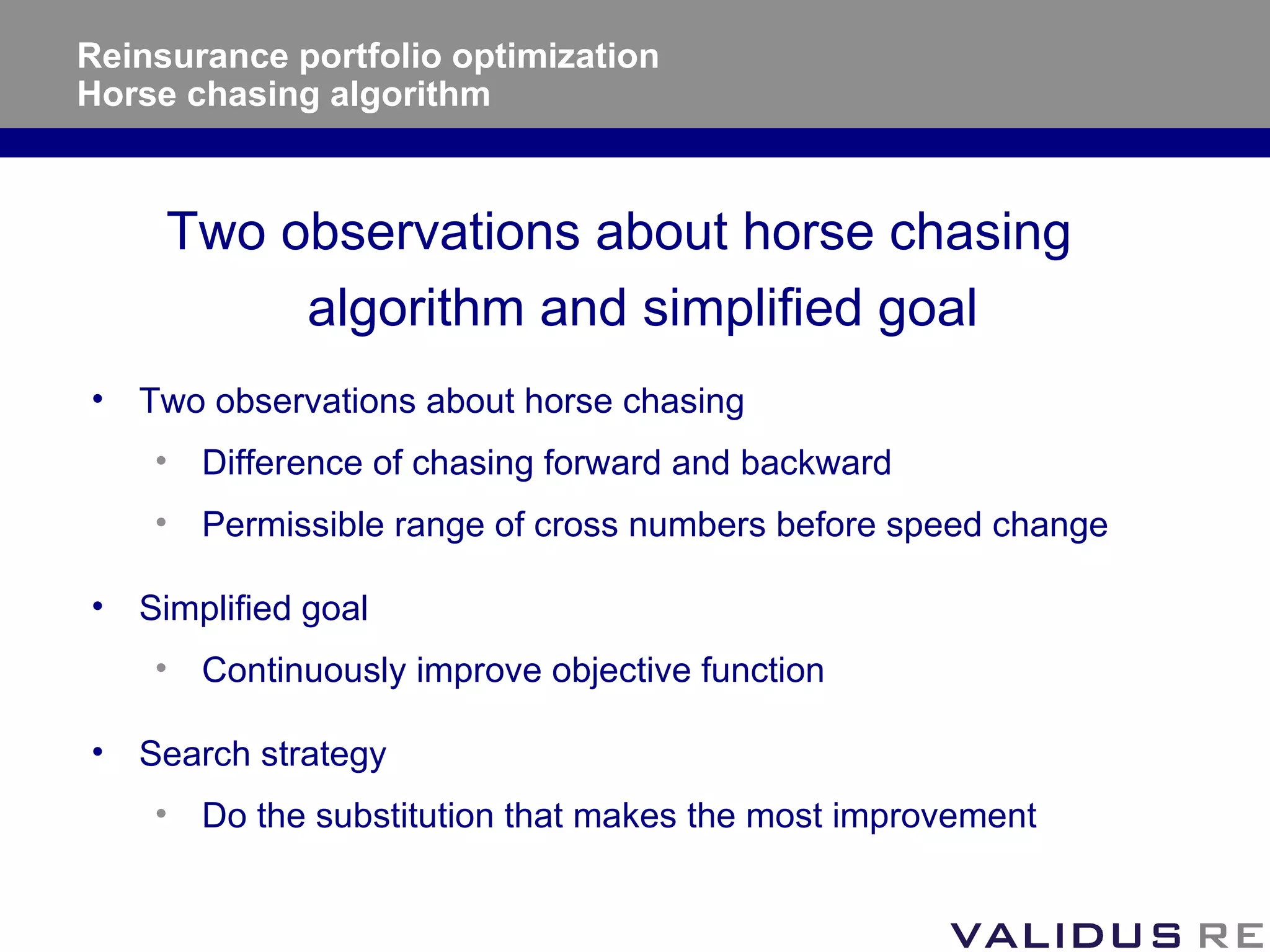Reinsurance Portfolio Optimization Horse Chasing Algorithm | PPT