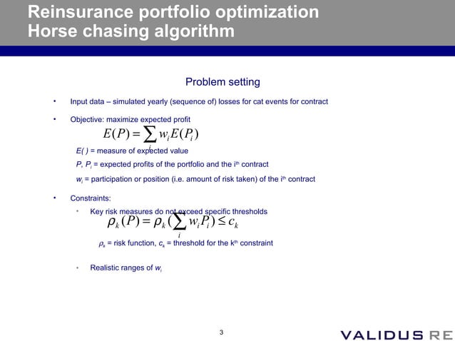 Reinsurance Portfolio Optimization Horse Chasing Algorithm | PPT