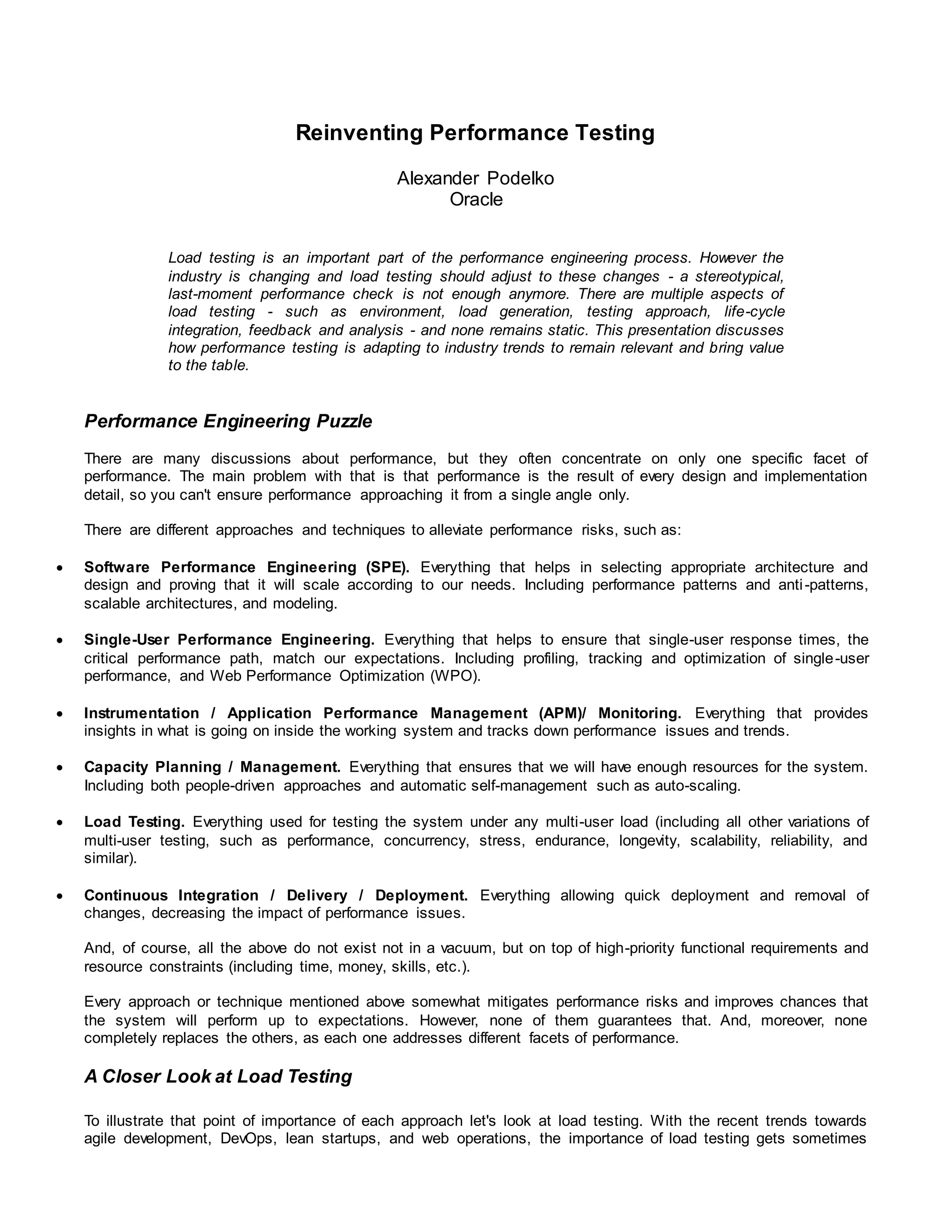 Reinventing Performance Testing. CMG imPACt 2016 paper | DOCX
