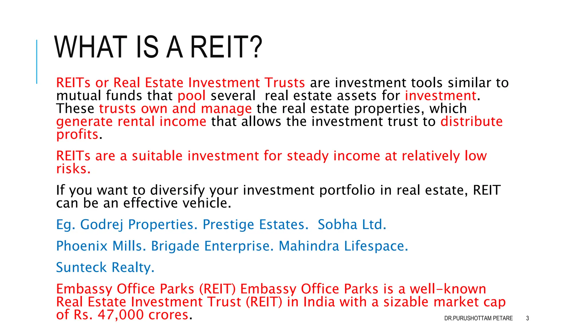 REIT and InvIT in India by Dr Purushottam Arvind Petare .pptx