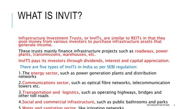 REIT and InvIT in India by Dr Purushottam Arvind Petare .pptx | Real ...
