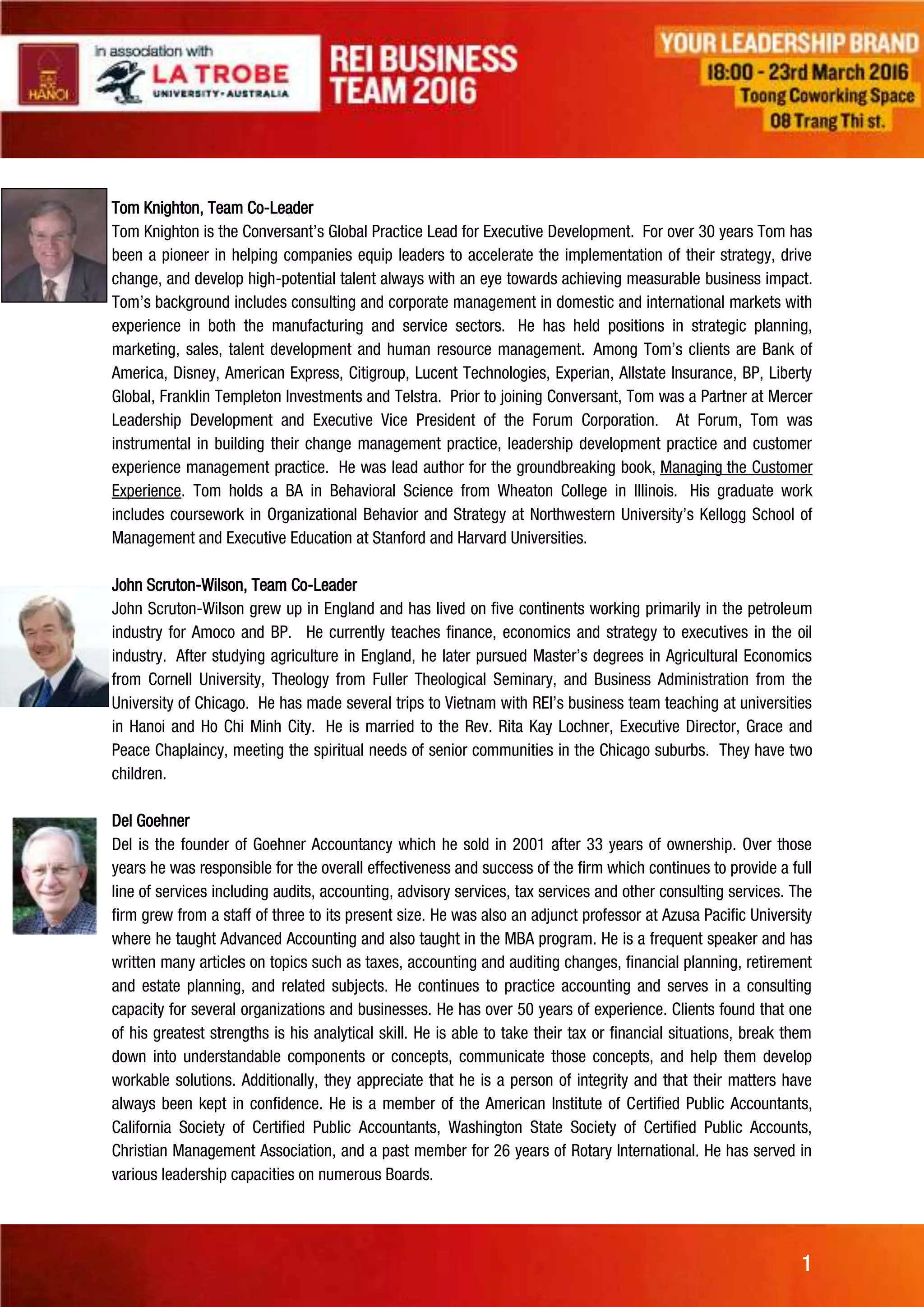 REI VIetnam 2016 Team Bio | PDF