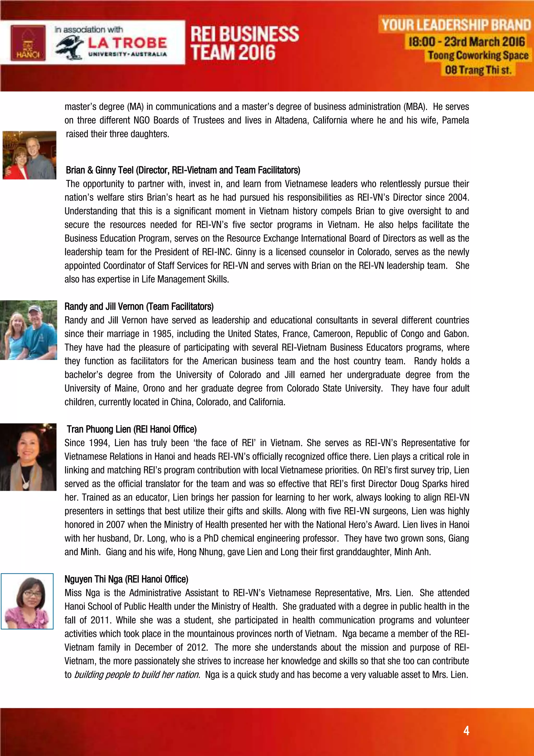REI VIetnam 2016 Team Bio | PDF