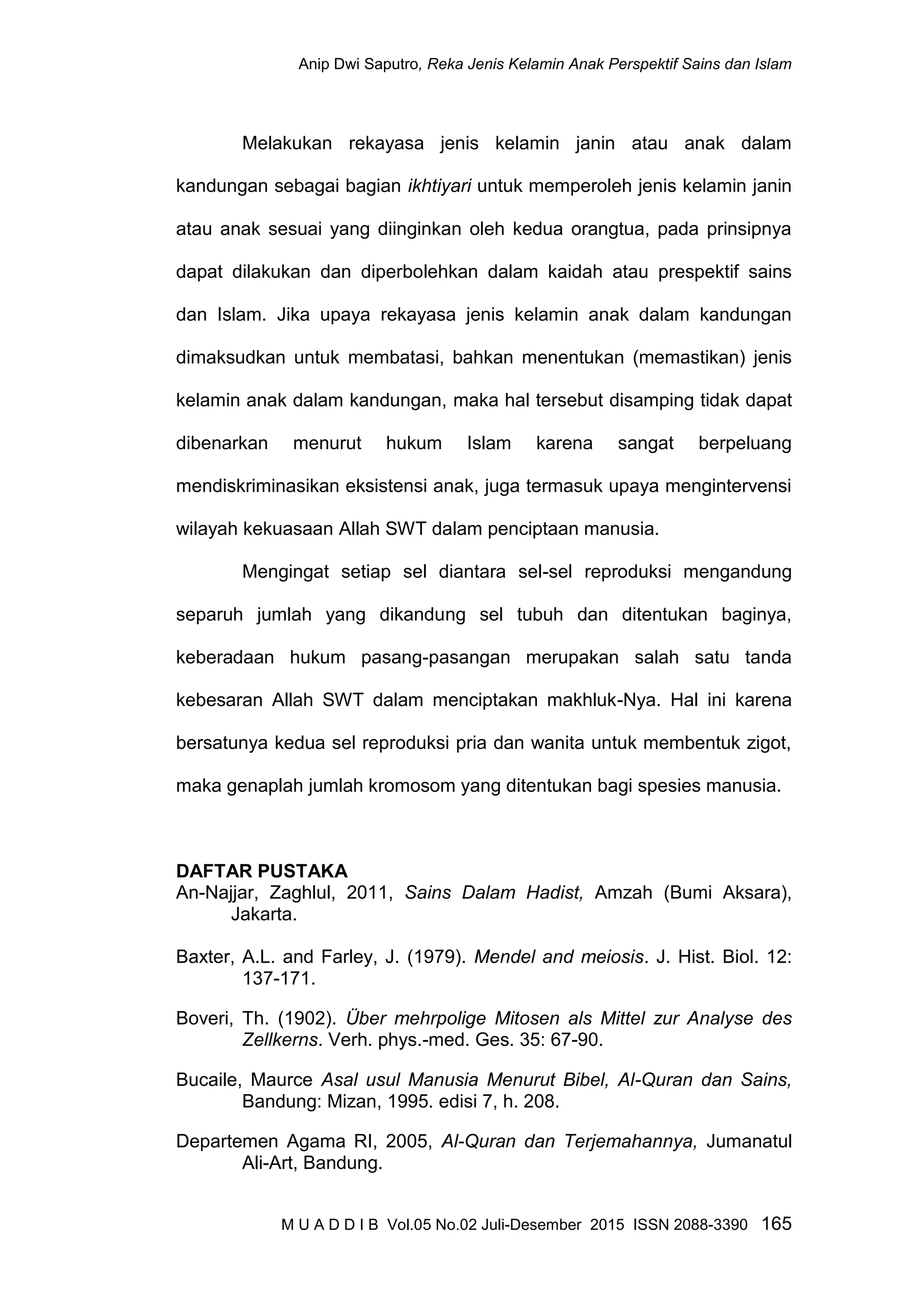 Reka jenis kelamin anak dalam perspektif sains | PDF