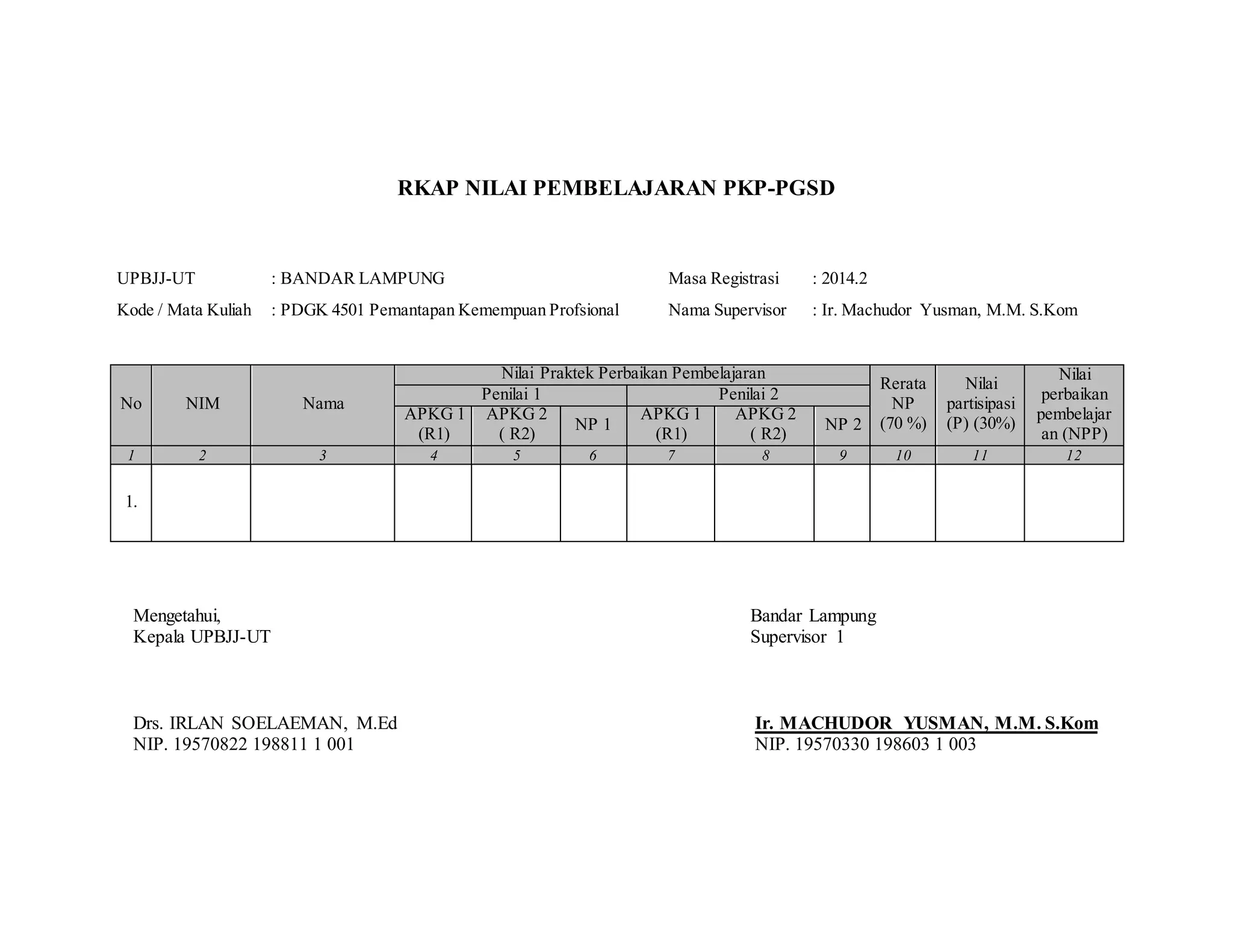 Rekap nilai pembljran. pkp | DOCX